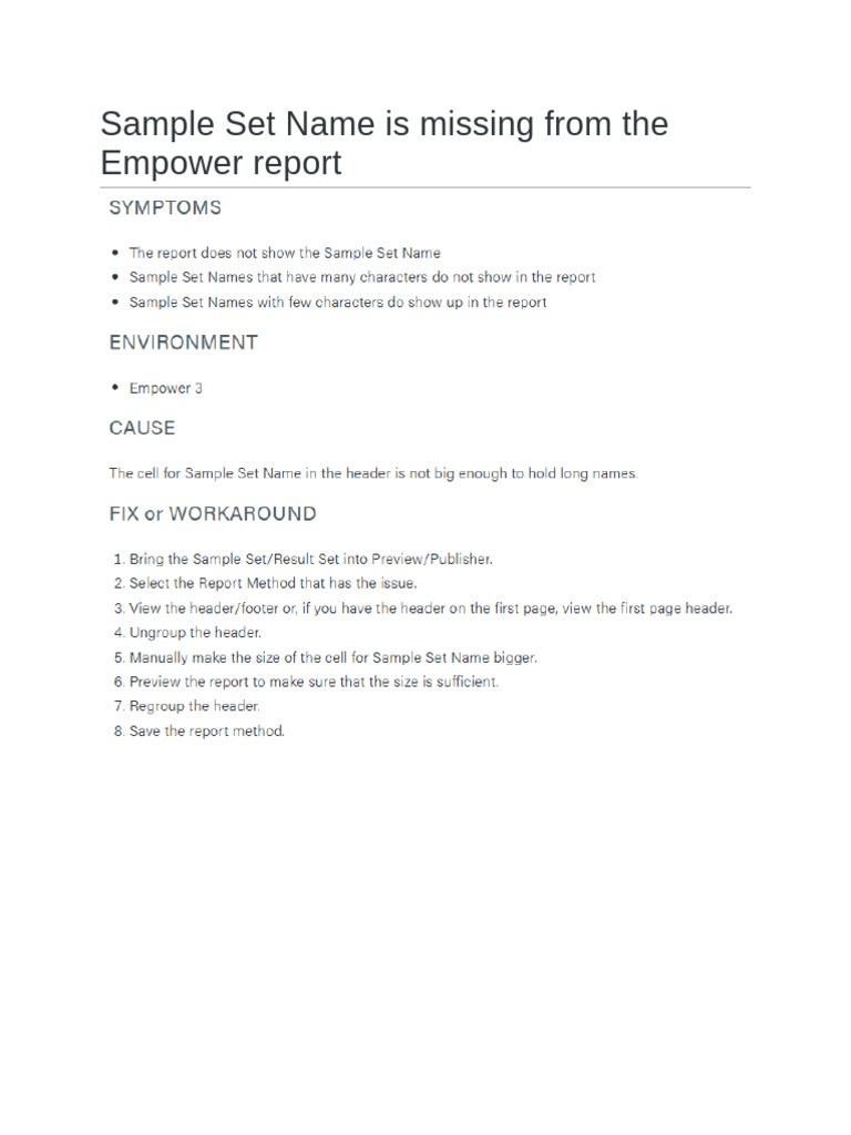 Sample Set Name Is Missing From The Empower Report | PDF