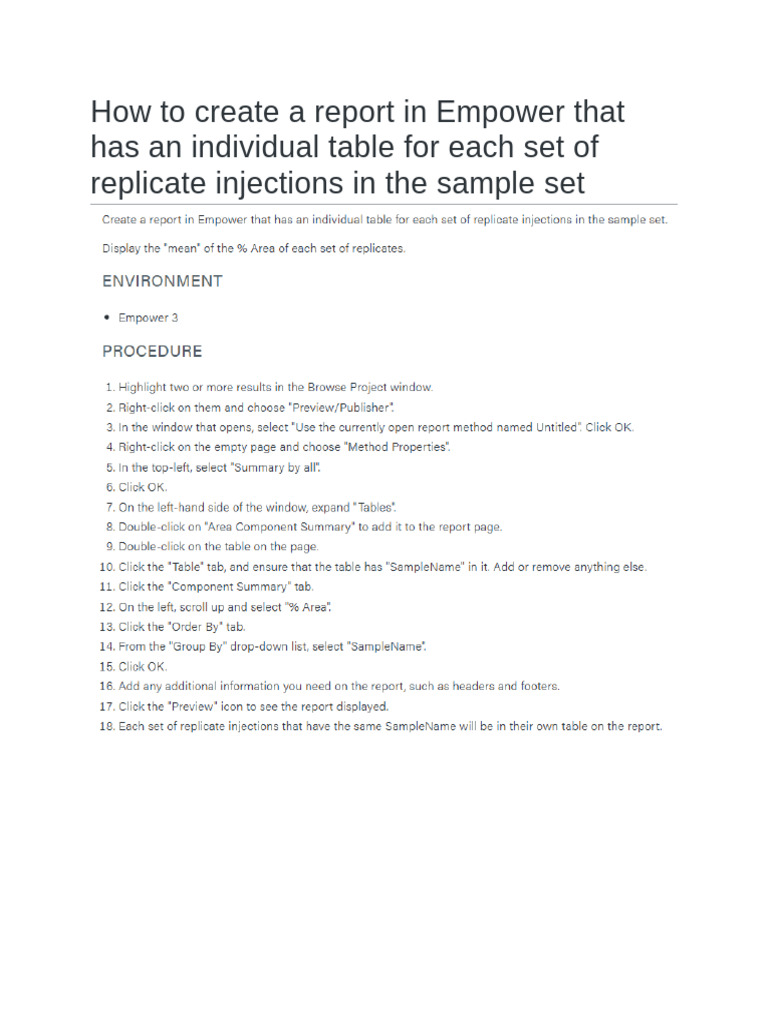 How To Create A Report in Empower That Has An Individual Table For Each ...