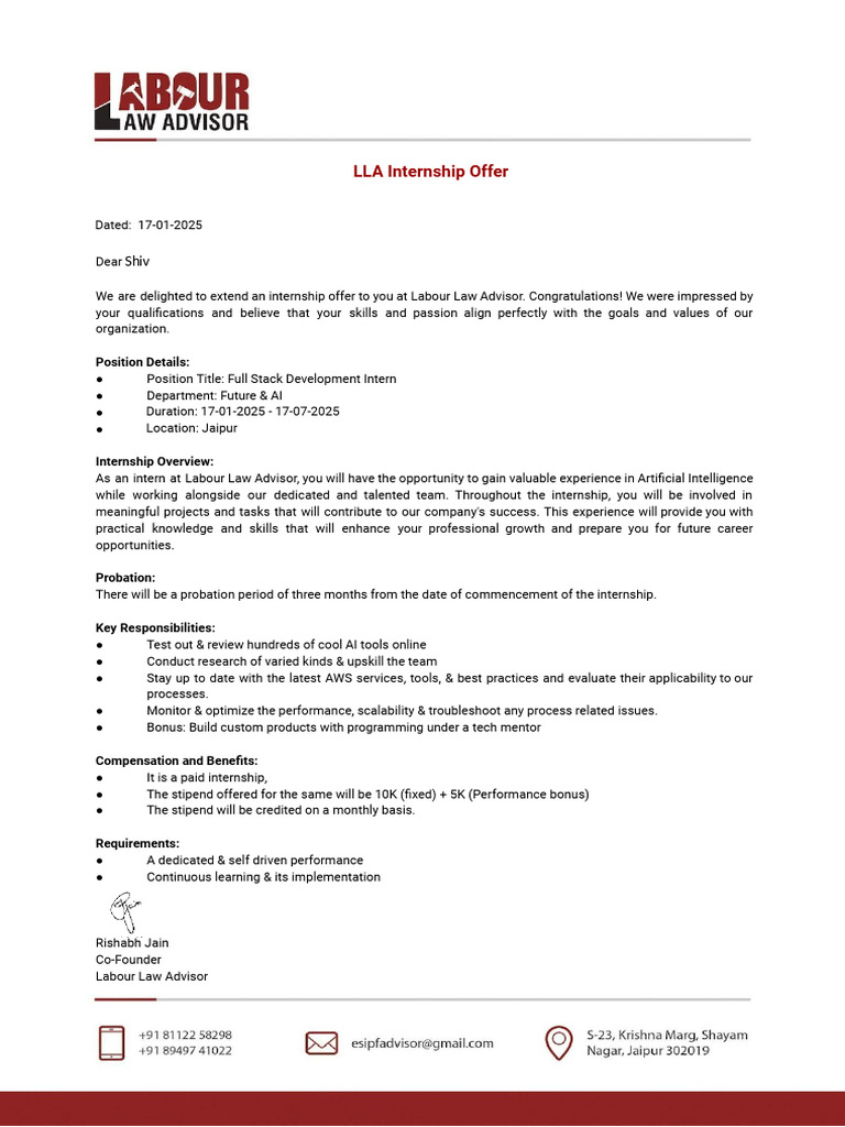 Internship Offer Letter - Ayush.docx - Google Docs (1) (1) (1) | PDF