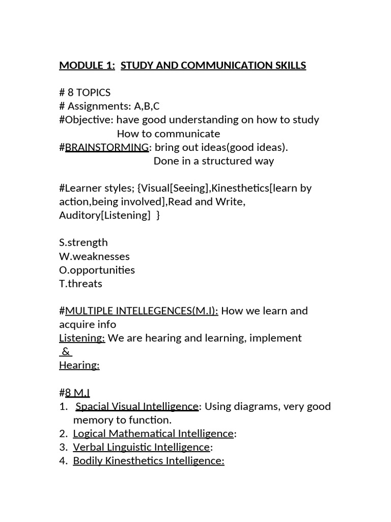 Study and Communication Skills | PDF | Intelligence | Learning