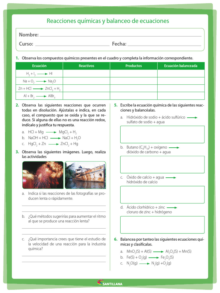 Reacciones químicas y balanceo de ecuaciones | PDF | Ácido clorhídrico ...