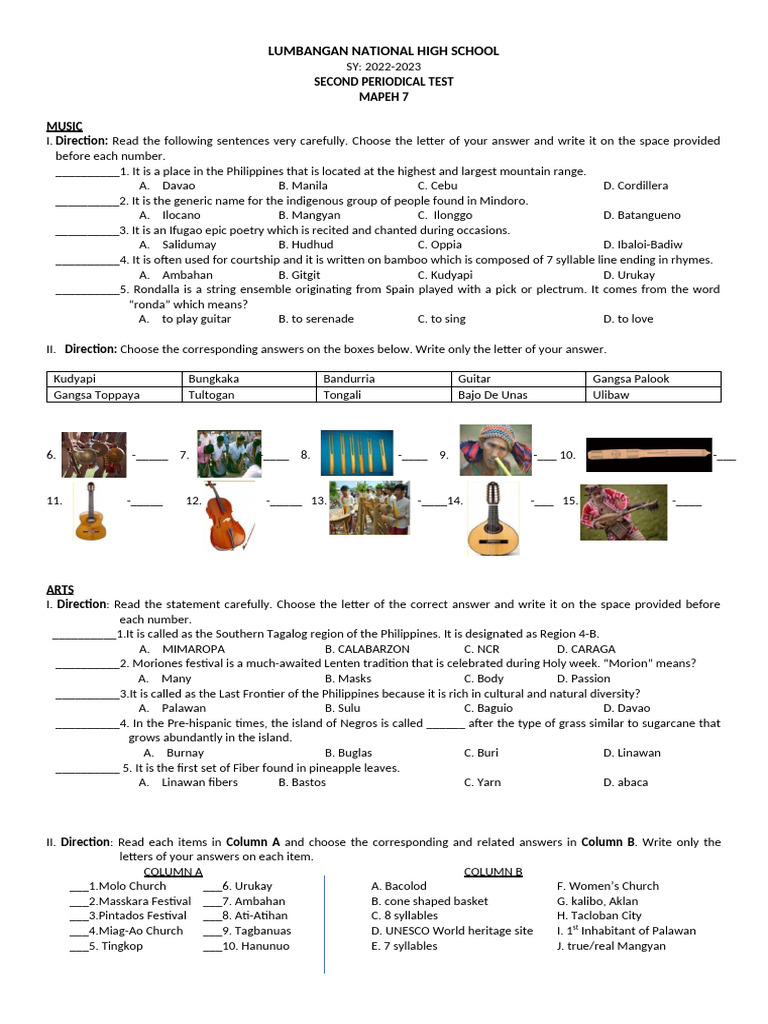 MAPEH 7 Second Periodical Test Guide | PDF | Malnutrition | Nutrition