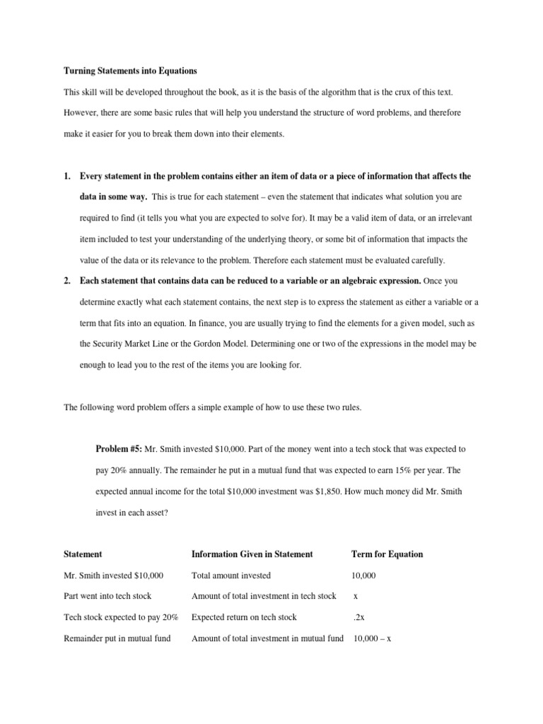 3 - Turning Statements Into Equations | PDF | Equations | Investing