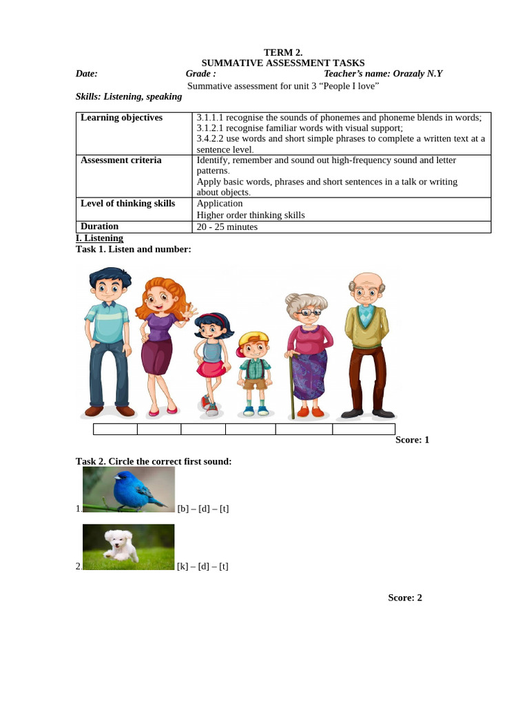 Unit 3 Assessment: People I Love | PDF | Word | Phrase