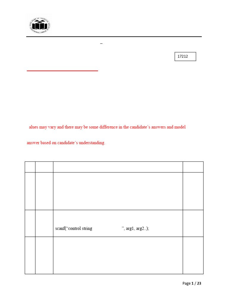C Programming Model Answer Guide | PDF | Pointer (Computer Programming ...