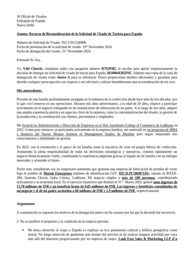 Recurso de Visado de Turista para España | PDF | Business