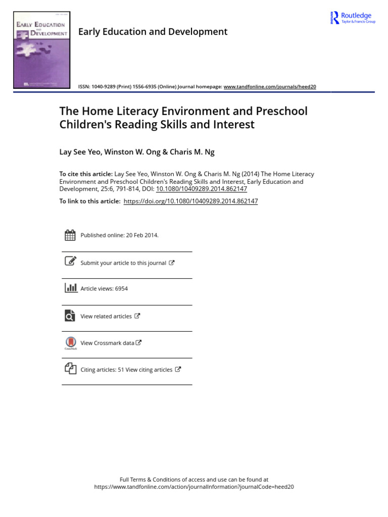 The Home Literacy Environment and Preschool Children s Reading Skills ...
