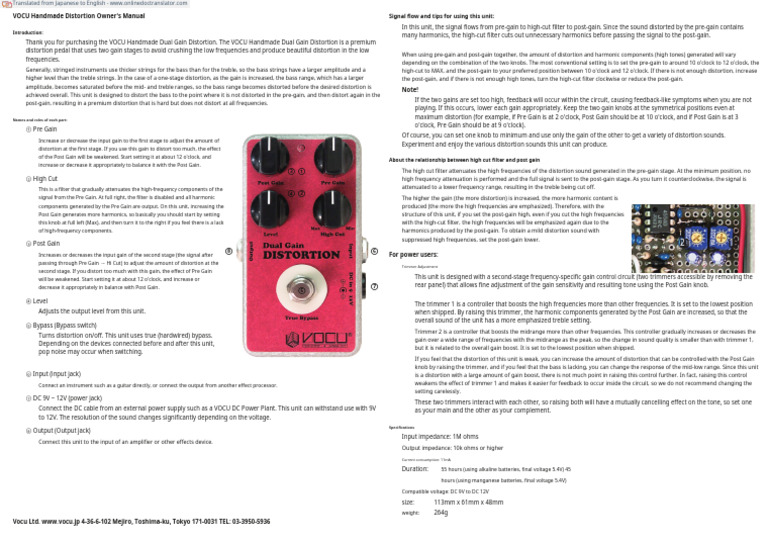 DualGainDistortionManualJPN Ja en | PDF | Distortion | Low Pass Filter