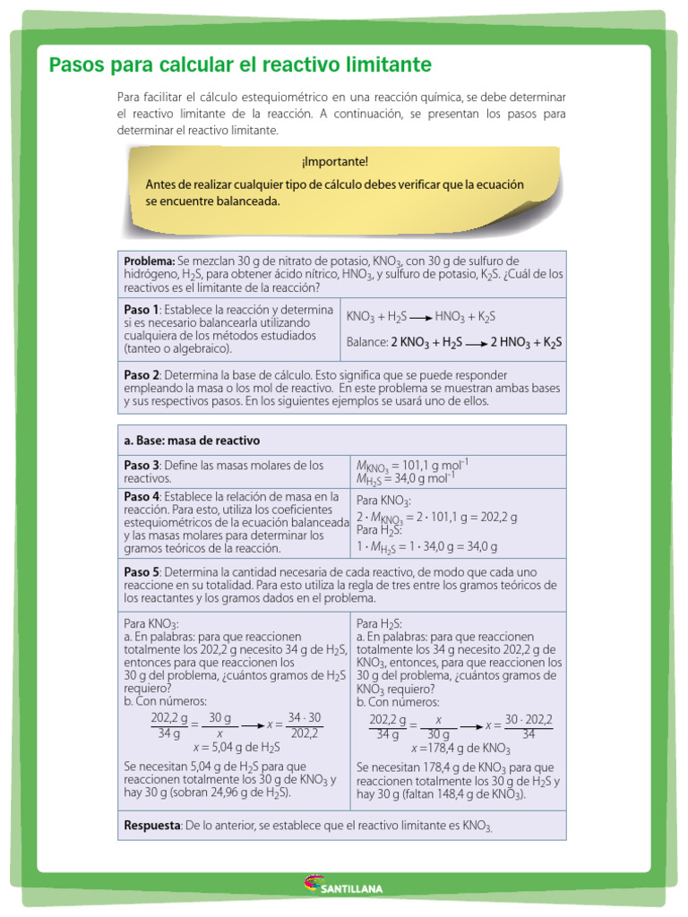 Pasos para Calculas Reactivo Limitante | PDF | Estequiometría | Ácido clorhídrico