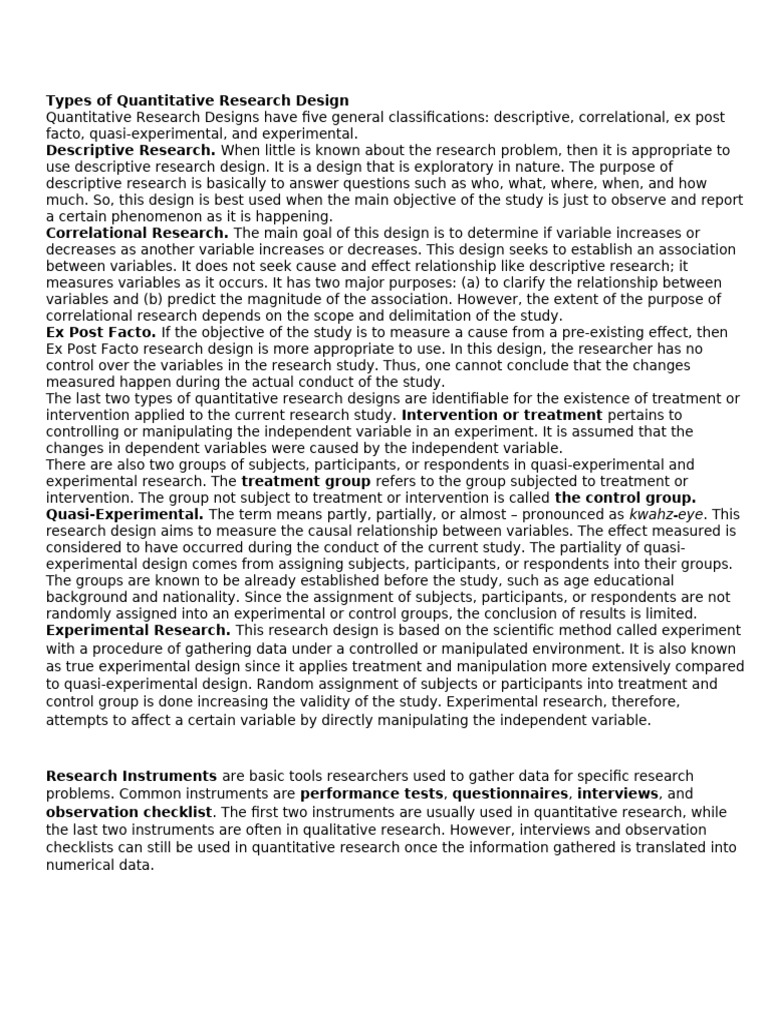 Types of Quantitative Research Design | PDF | Experiment | Science