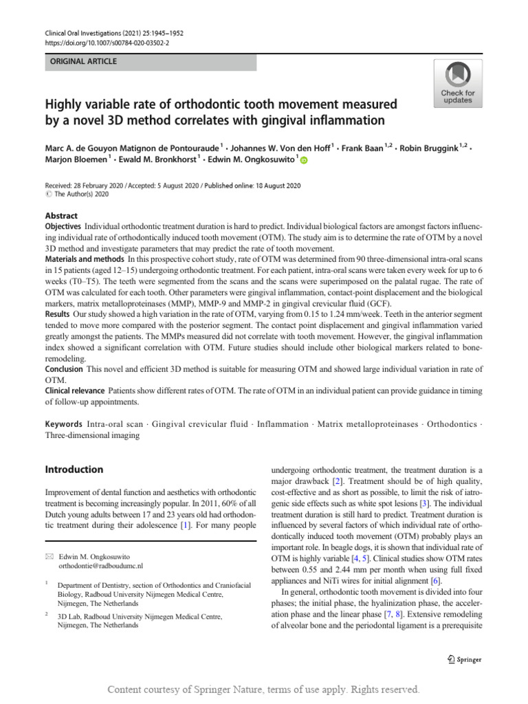 Highly Variable Rate of Orthodontic Tooth Movement | PDF | Orthodontics ...