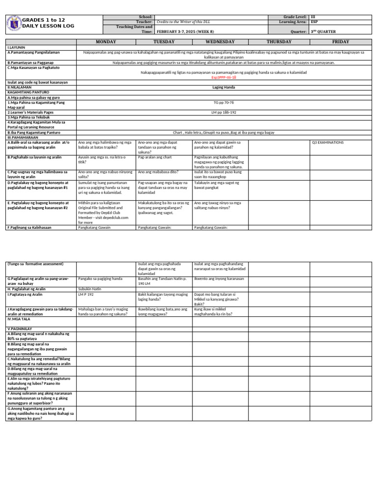 DLL - Esp 3 - Q3 - W8 | PDF