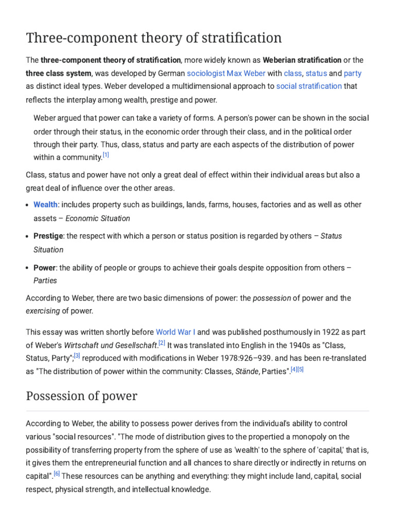 Three-Component Theory of Stratification - Wikipedia | PDF | Max Weber ...