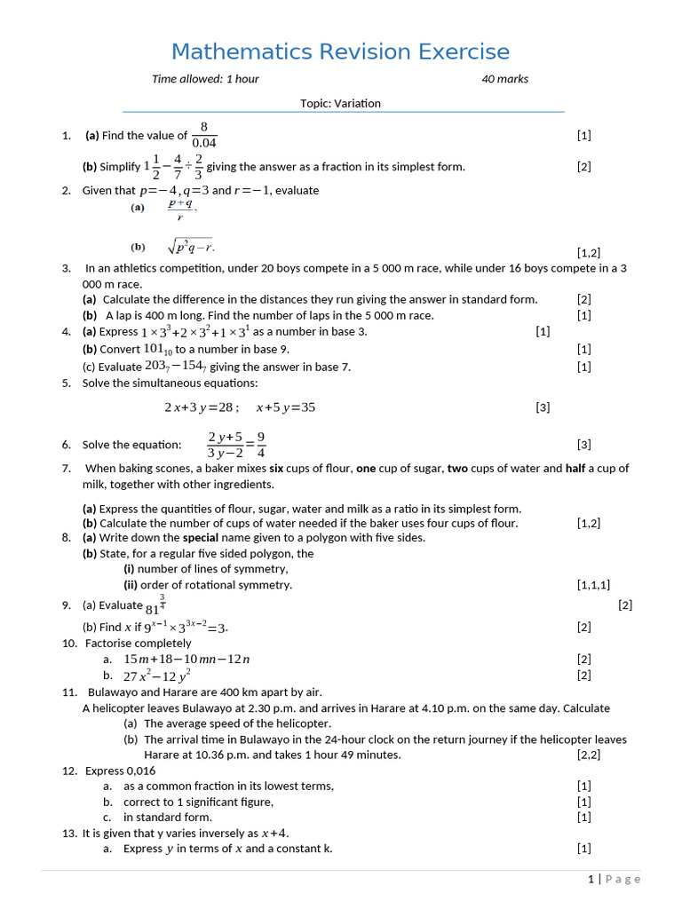 12 Maths Paper 1 Revision Exercise 16 August 2019 | PDF | Physics ...
