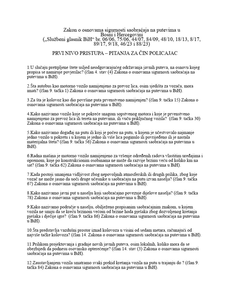 Zakon o Osnovama Sigurnosti Saobraćaja Na Putevima BiH | PDF