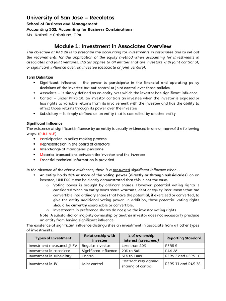Module 1 Investment in Associate | PDF | Equity (Finance) | Investing