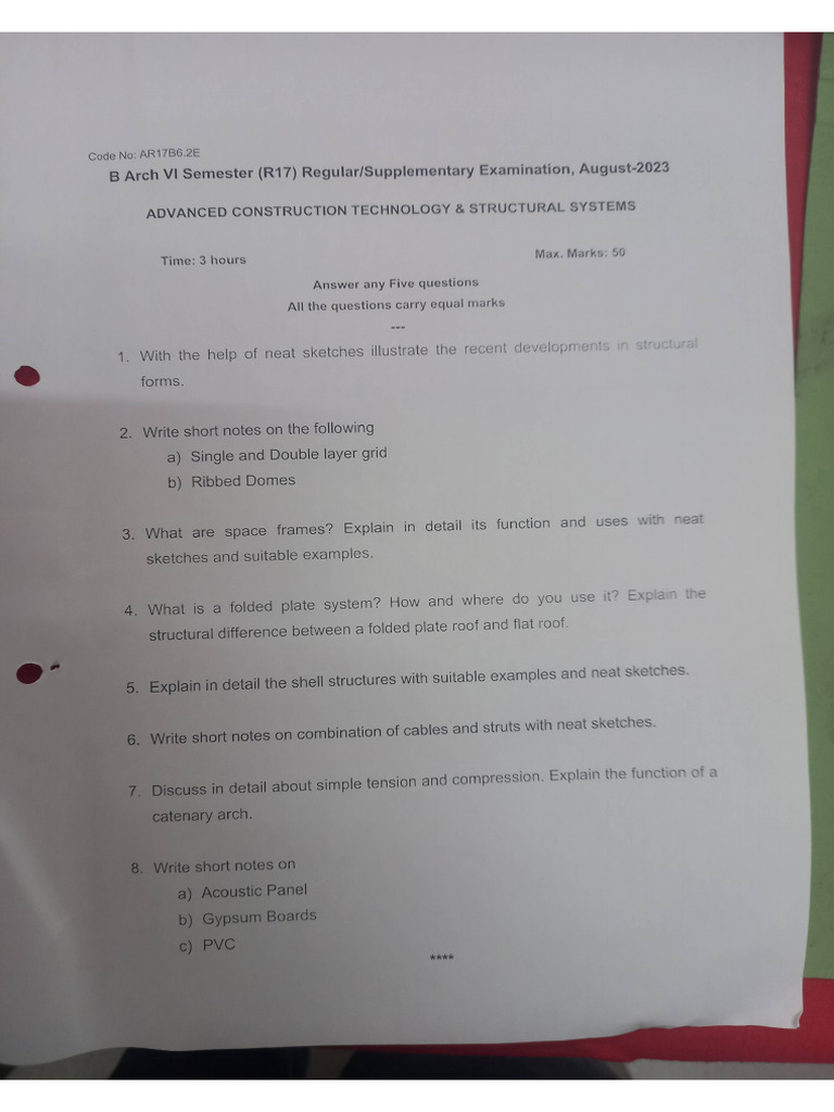 Advanced Construction Question Papers | PDF