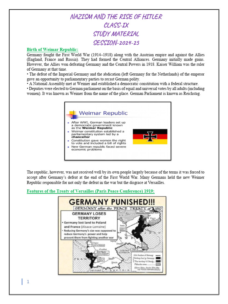 Nazism and The Rise of Hitler-2024-Study Material | PDF | Weimar ...