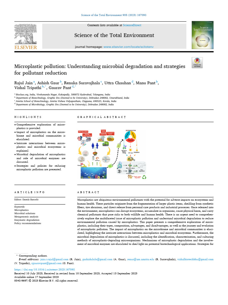 Microplastic pollution Understanding microbial degradation and strategies | PDF | Nature ...