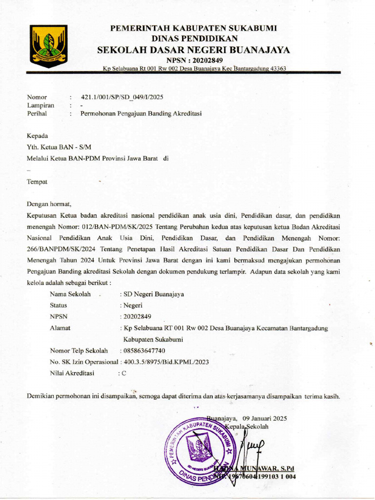 Surat Permohonan Banding Akreditasi - 0001 | PDF