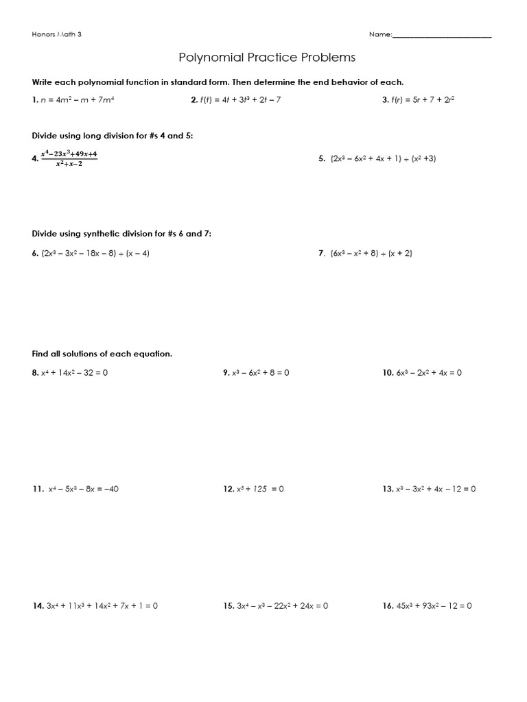 Polynomial Review Sheet Pdf Polynomial Algebra