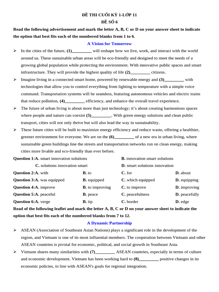 CK1 LỚP 11 ĐỀ 6 | PDF | Climate Change | Climate Change Mitigation