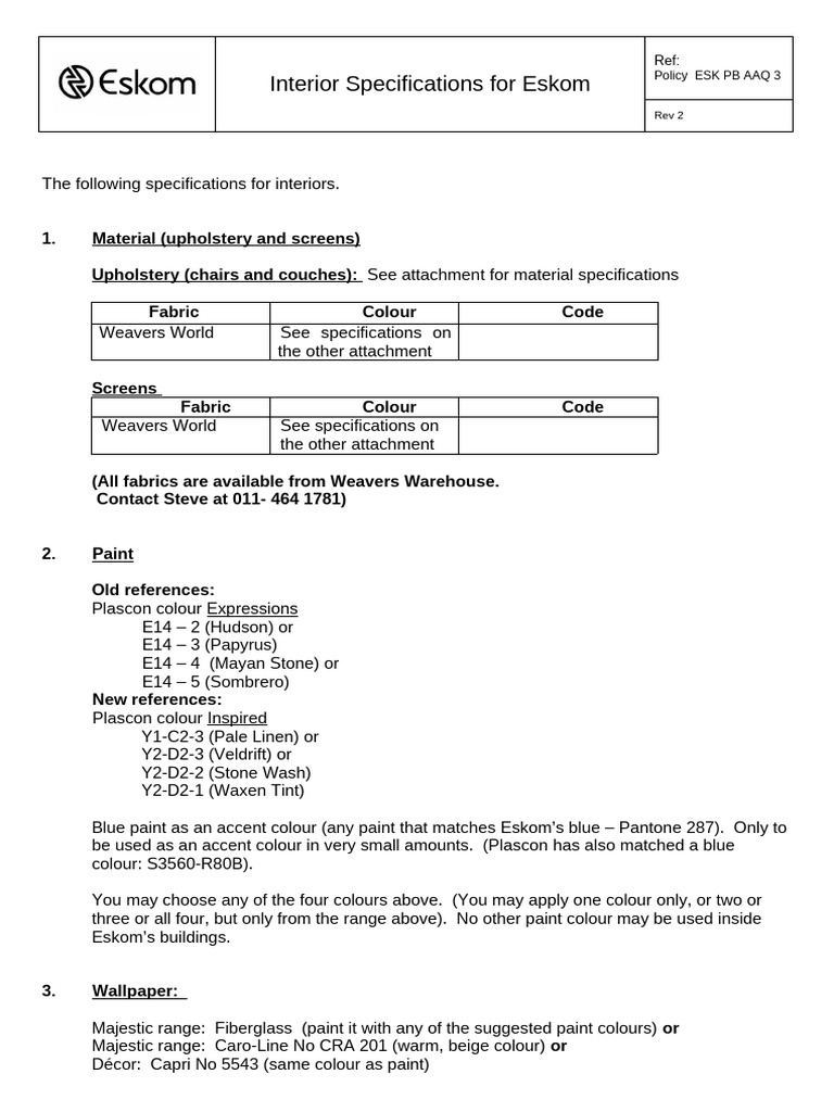 Eskom Interior Design Specifications | PDF | Desk | Furniture