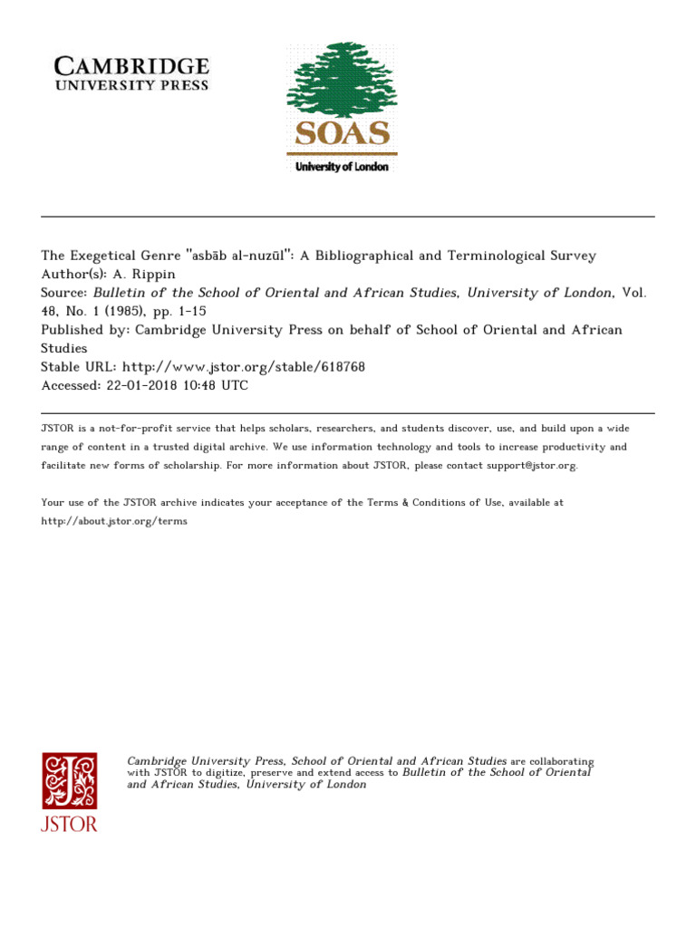 1985, Andrew Rippin, The Exegetical Genre Asbāb Al-Nuzūl A ...
