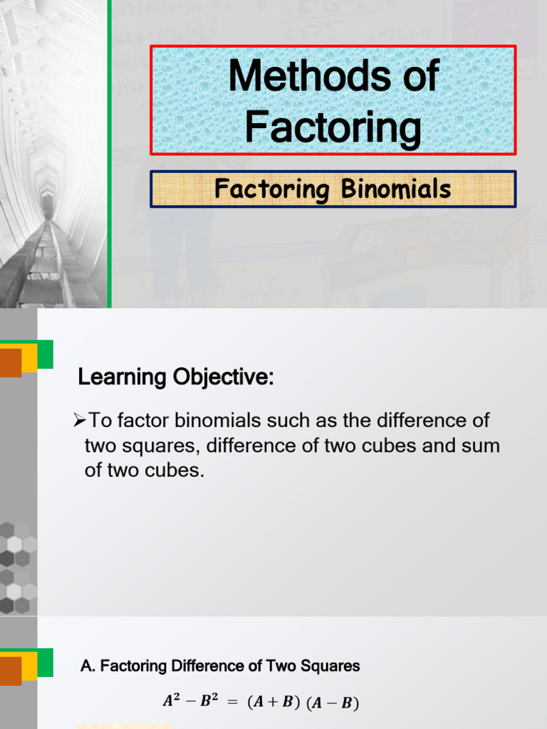 Factoring Binomial | PDF | Mathematics | Elementary Mathematics