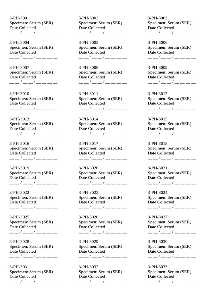 PH3655 Serum Specimen Register | PDF