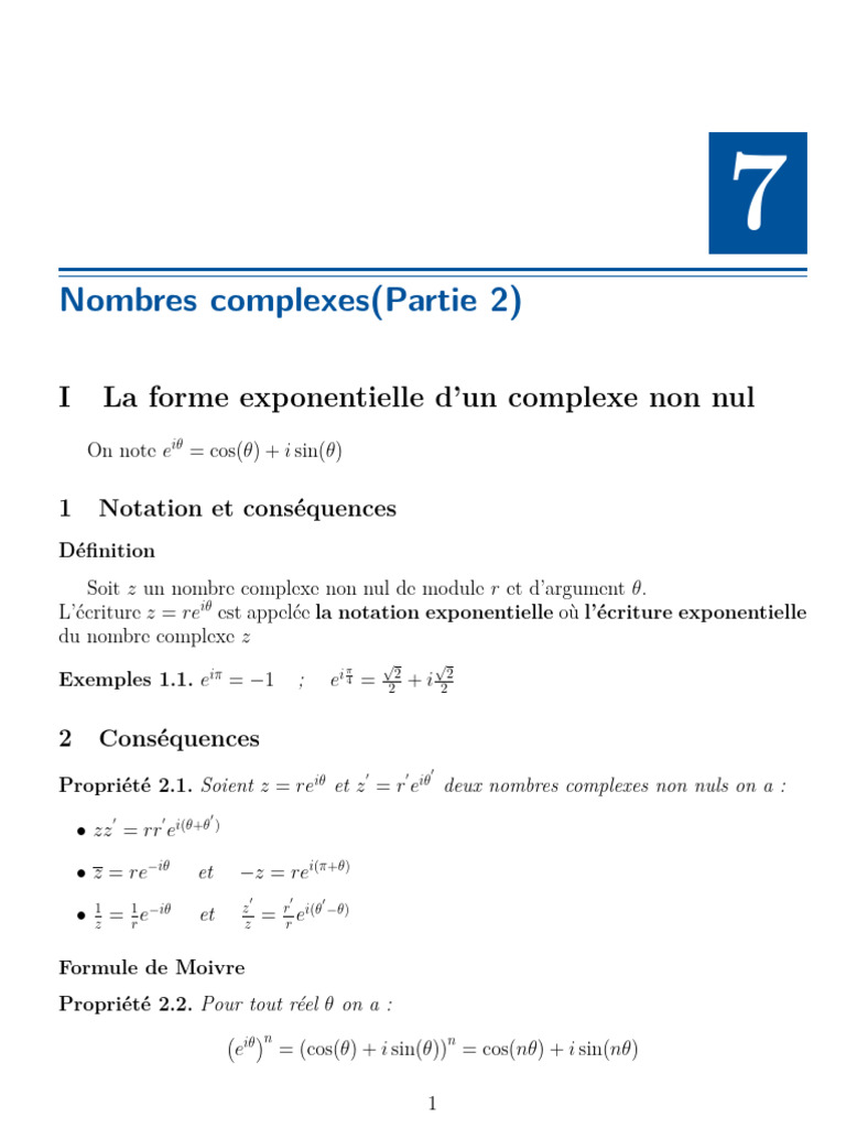 Formule de Moivre et Racines Complexes | PDF | Nombre complexe | Racine ...