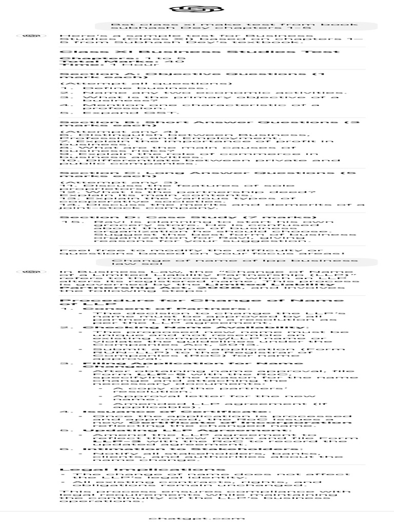 BST Class XI Test | PDF