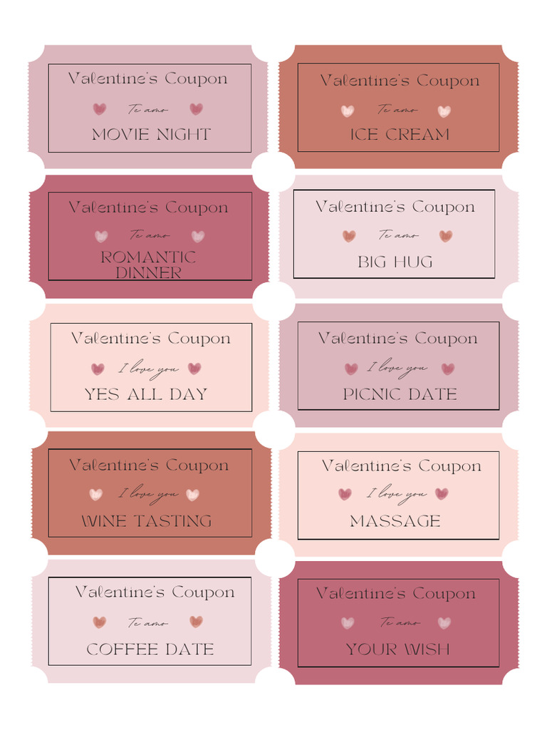 Blush Pink Modern Valentine's Day Heart Love Coupon | PDF