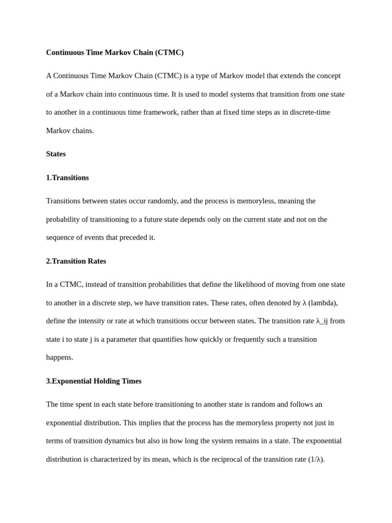 Continuous Time Markov Chain 1 Pdf Markov Chain Applied Mathematics