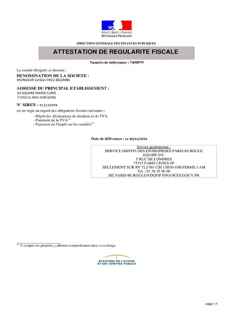 Attestation Fiscal | PDF