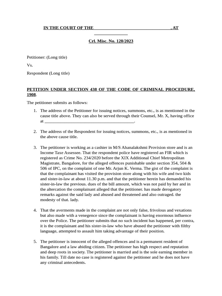 Anticipatory Bail Petition Summary | PDF | Bail | Common Law