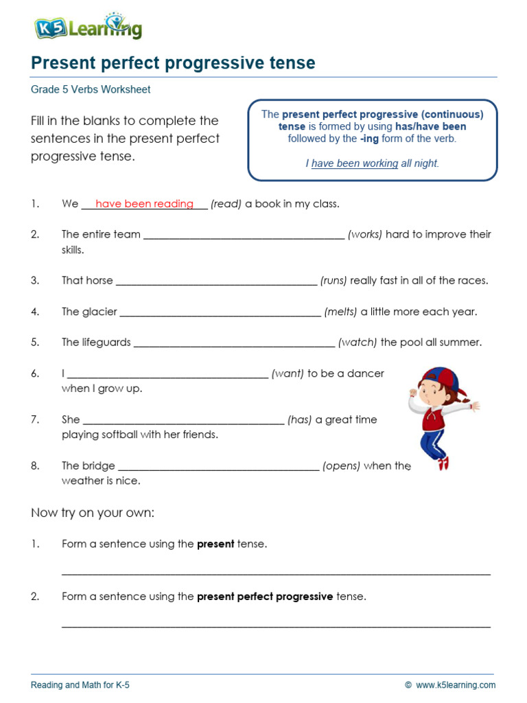 Present Perfect Progressive Worksheet K-5 | PDF | Syntax | Linguistic ...