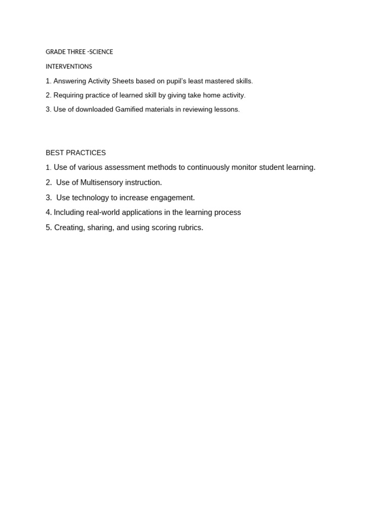 Grade 3 Science Intervention Strategies | PDF