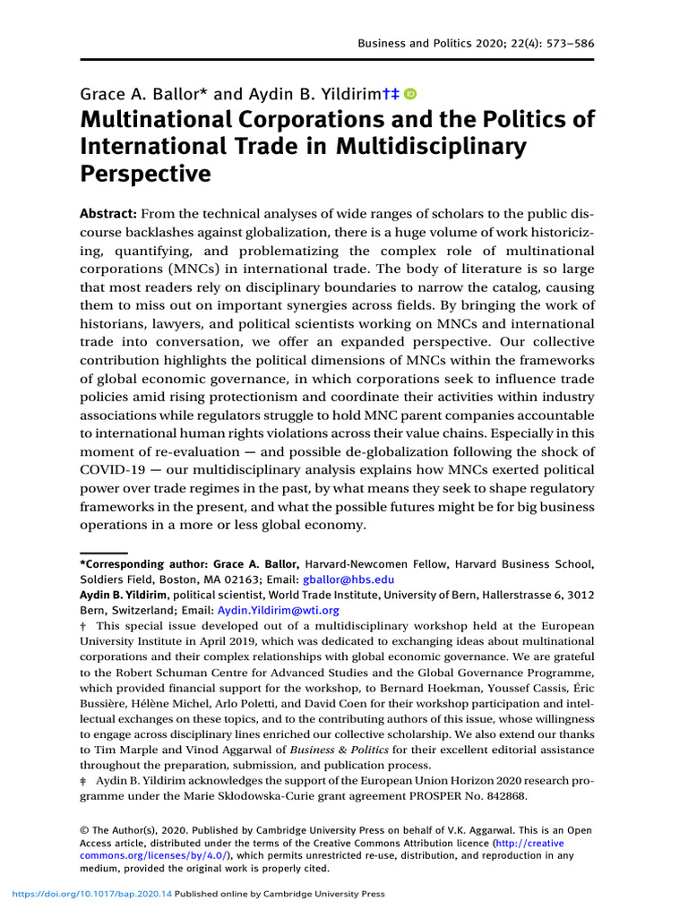 Multinational Corporations and The Politics of International Trade in Multidisciplinary ...
