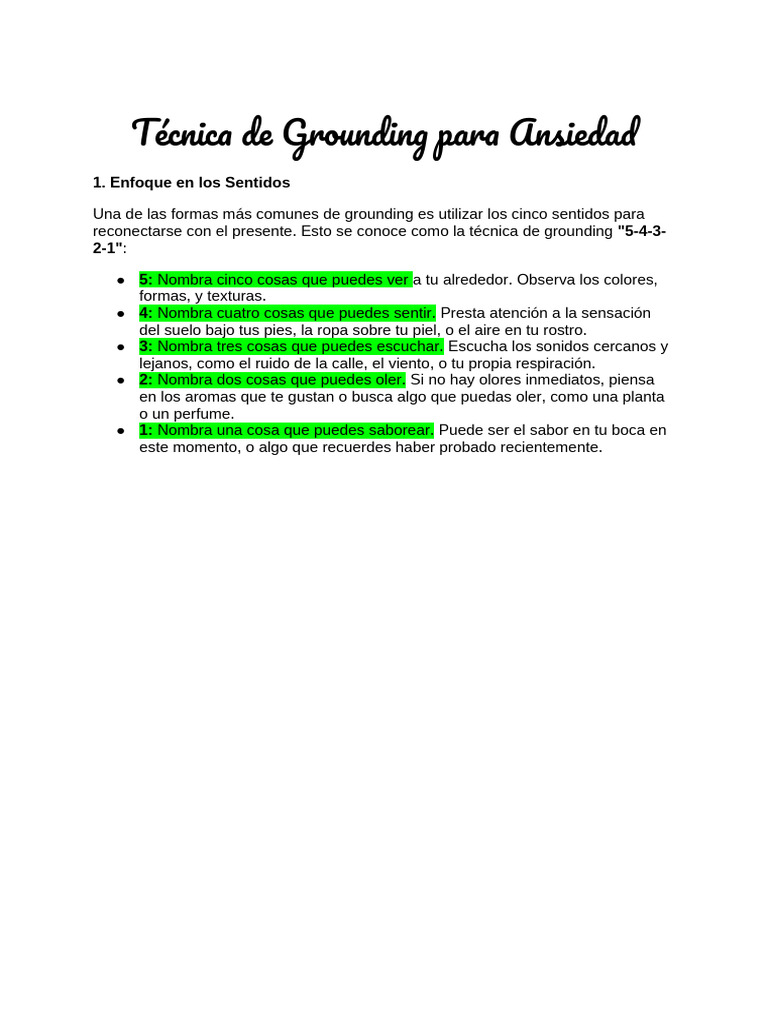 Técnica de Grounding para Ansiedad | PDF