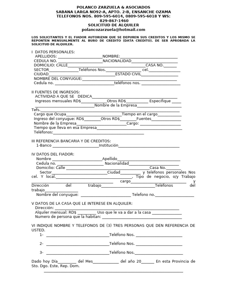 Solicitud de Alquiler de Local | PDF