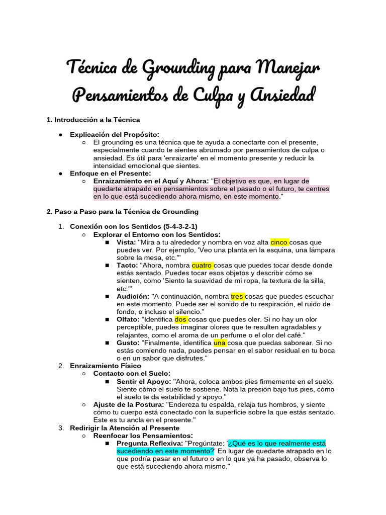 Técnica de Grounding para Manejar Pensamientos de Culpa y Ansiedad | PDF | Sicología