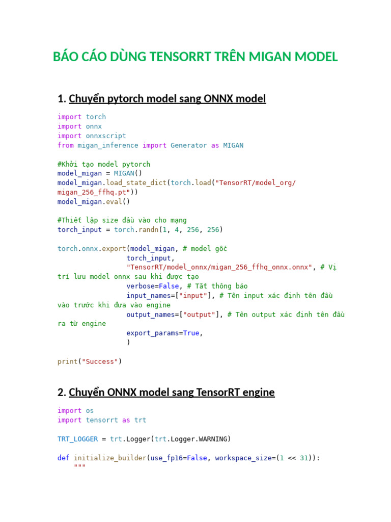 Báo Cáo Dùng Tensorrt Trên Migan Model | PDF | Computer Engineering | Computer Architecture