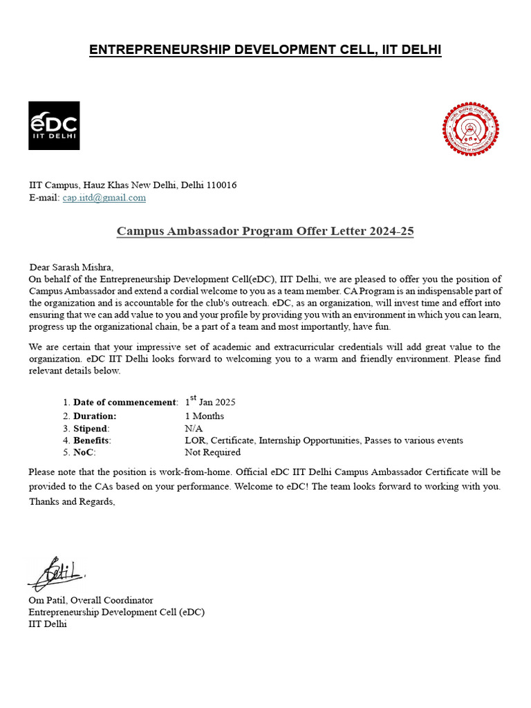 Campus Ambassadors Iit Delhi | PDF