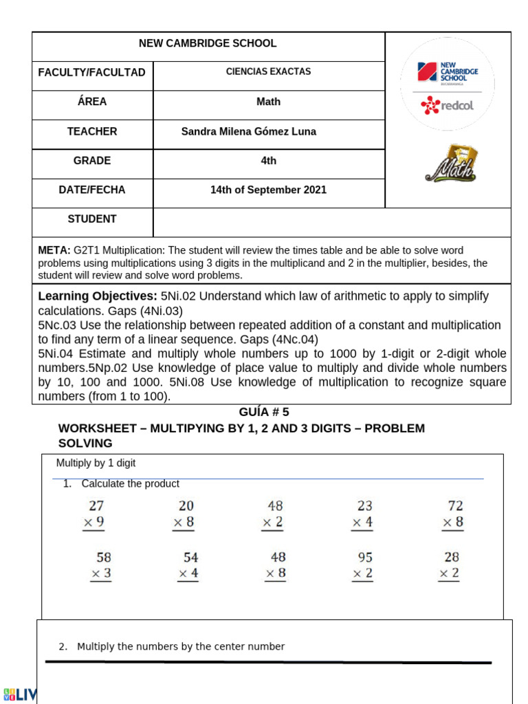 Guía No 5 Multiply Practice V.1 (1) | PDF | Multiplication | Rock (Geology)