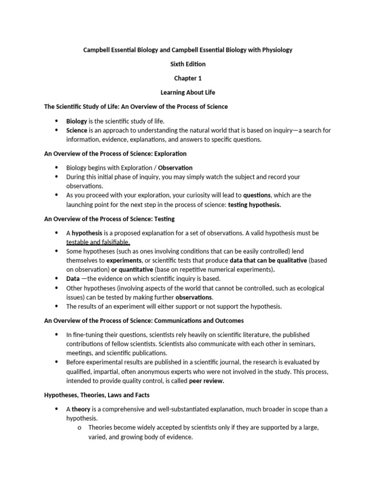 Copy of Chapter 1 - Learning About Life - Outline | PDF | Evolution ...