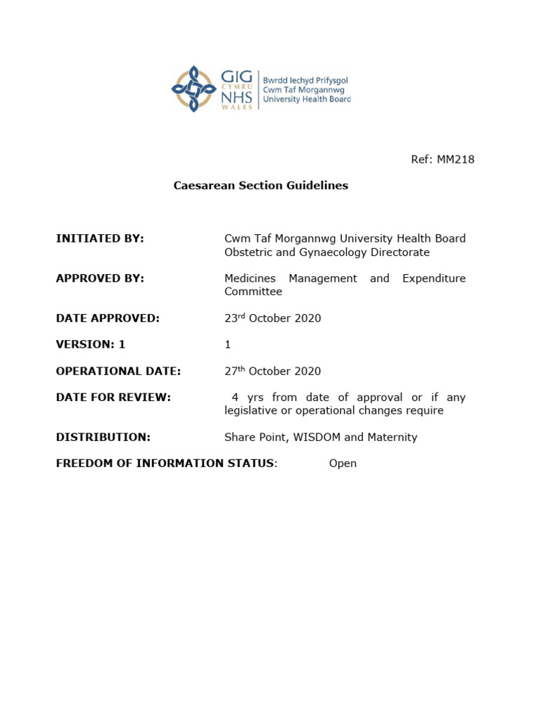 Caesarean Section Clinical Guidelines | PDF | Childbirth | Caesarean ...