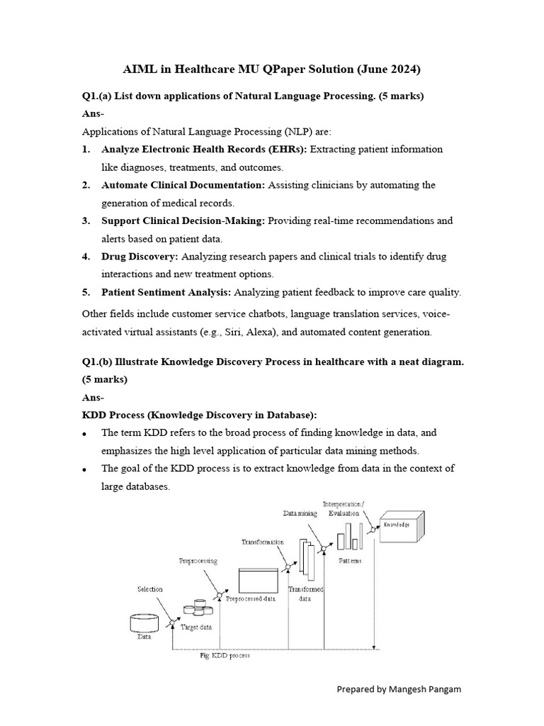 AIML in Healthcare MU QPaper Solution (June 2024) | PDF | Personalized Medicine | Artificial ...