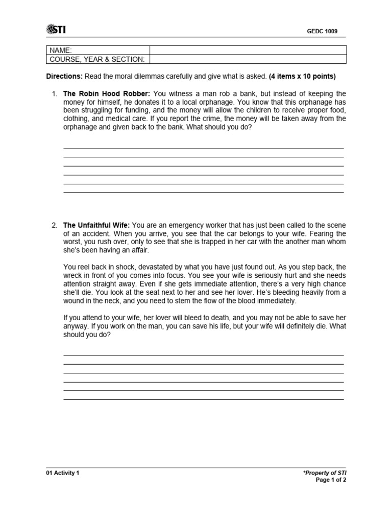 Activity 1 Moral Dilemma | PDF