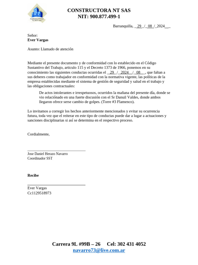 Formato Llamados de Atencion | PDF